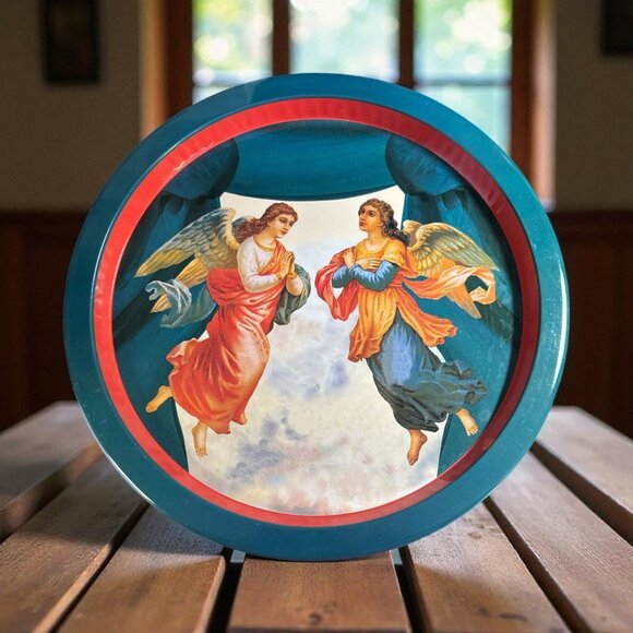 Unbranded | Accents | Vintage Angel Decorative Tin Tray With Blue Red ...